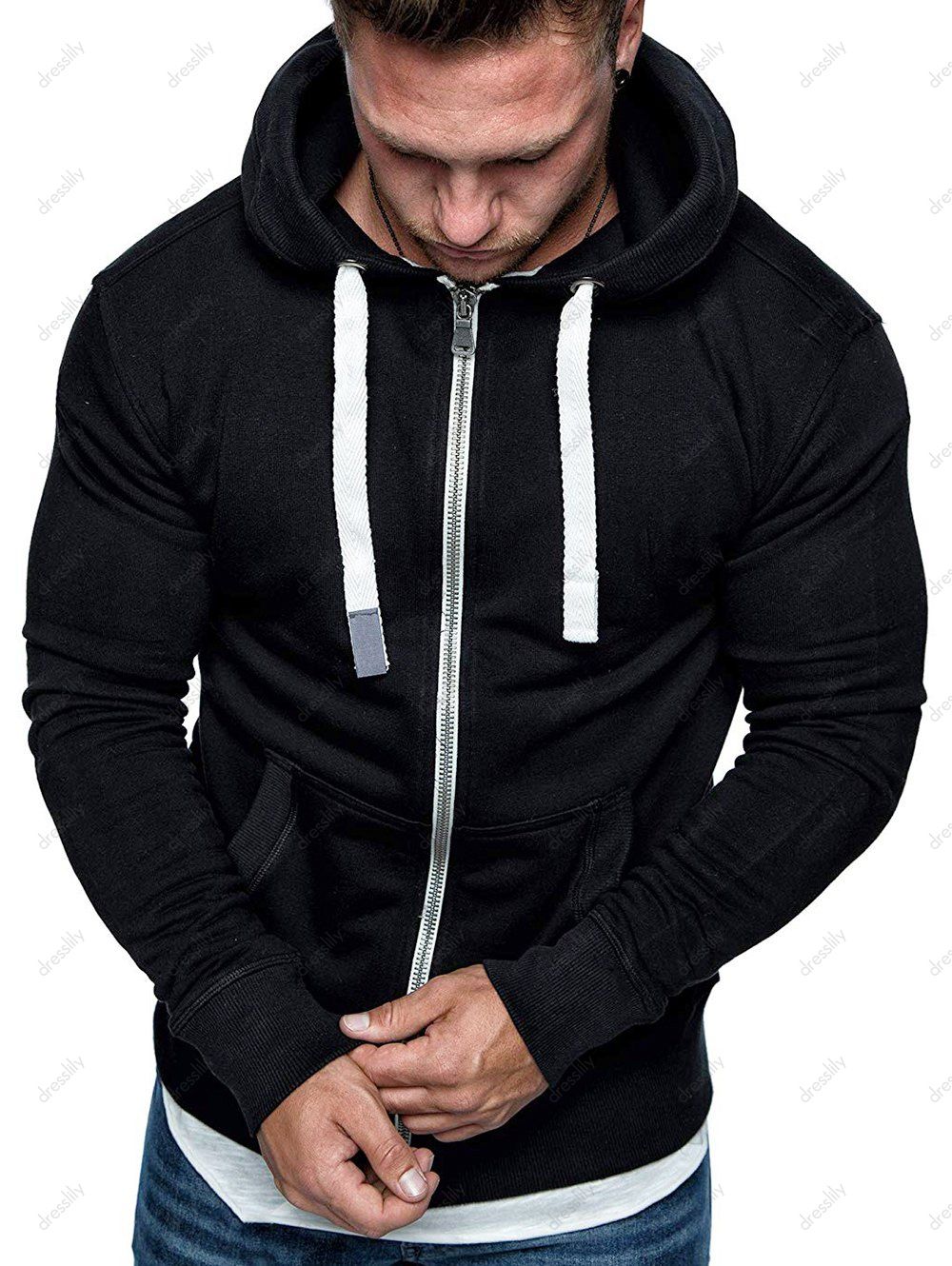 [33% OFF] 2021 Drawstring Zip Up Pockets Fleece Hoodie In BLACK | DressLily