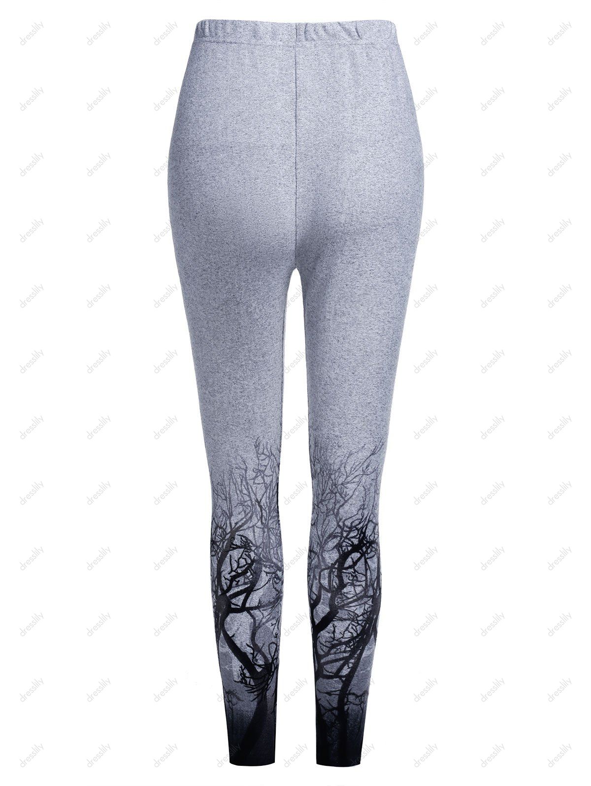 [29% OFF] 2021 Elastic Waist Tree Print Marled Skinny Pants In BLUE ...