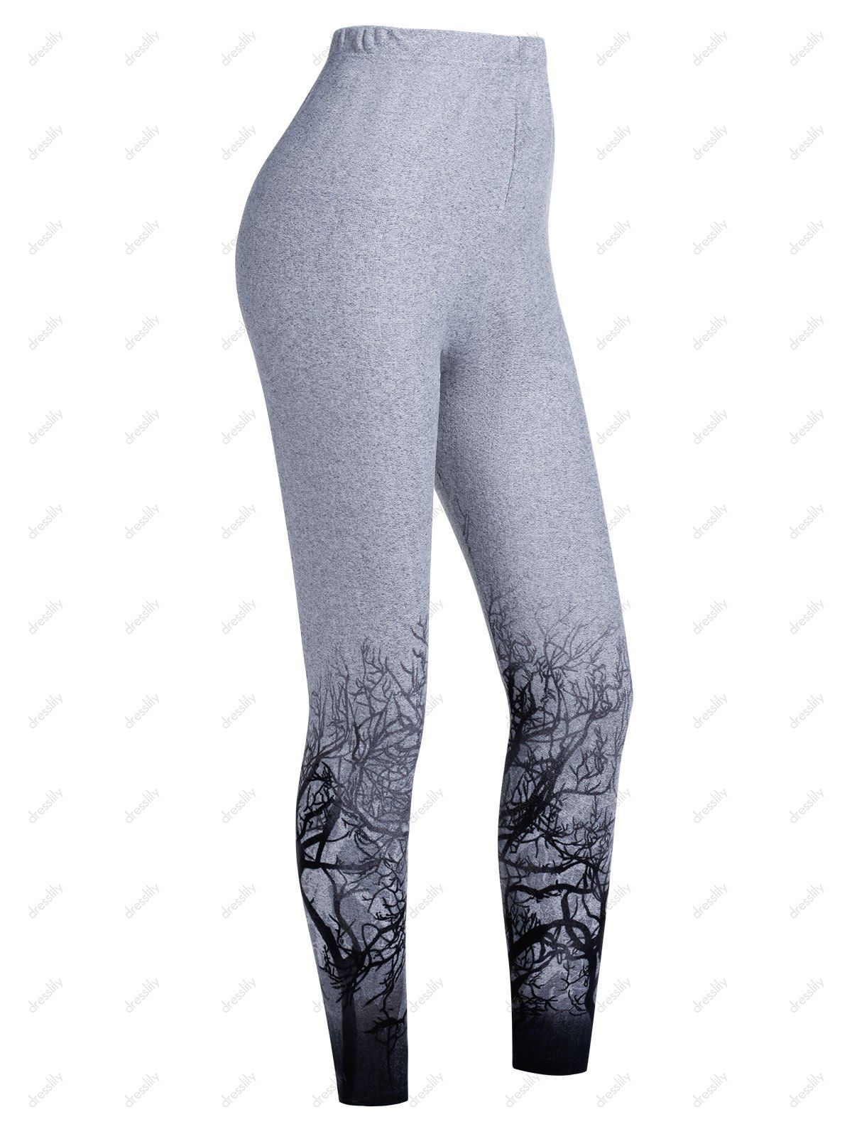 [29% OFF] 2021 Elastic Waist Tree Print Marled Skinny Pants In BLUE ...