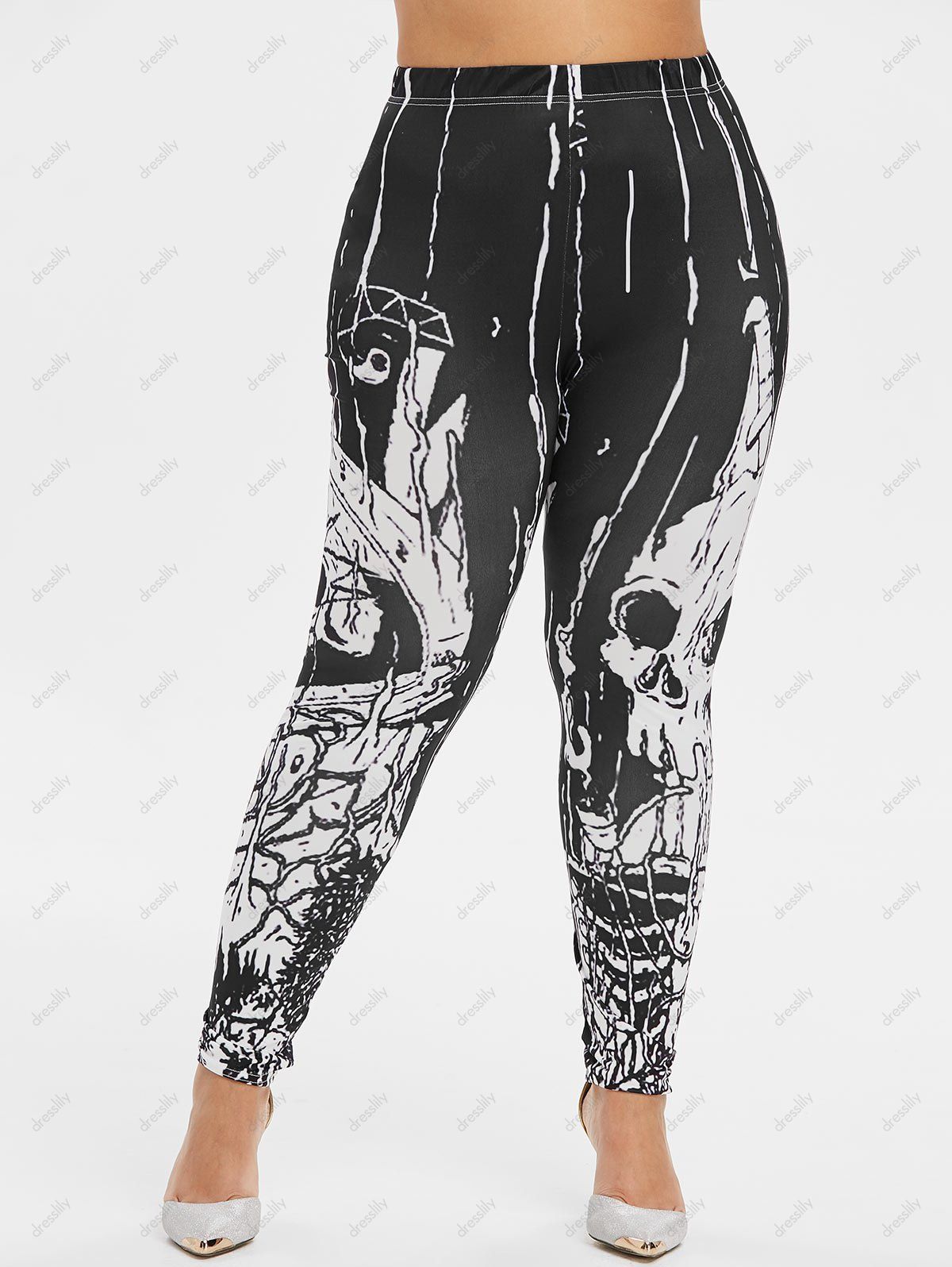 [42 Off] 2020 Plus Size High Rise Skeleton Print Halloween Leggings In