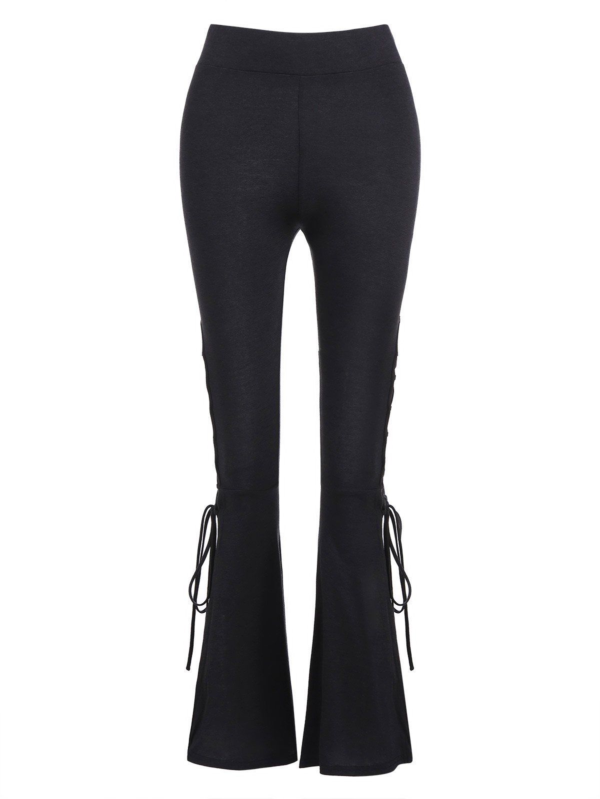 [34% OFF] 2020 Lace Up Bell Bottom Pants In BLACK | DressLily