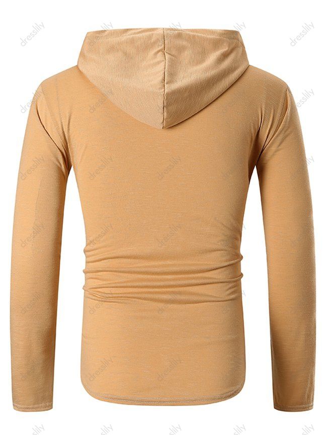 [35% OFF] 2021 Solid Curved Hem Drawstring Hoodie In KHAKI | DressLily