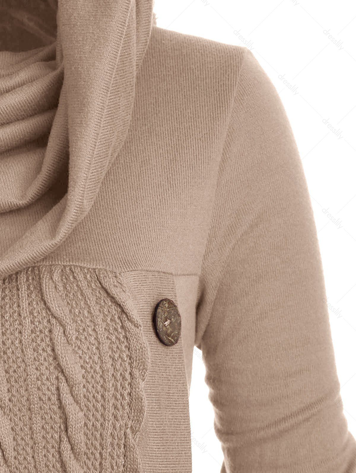 [36% OFF] 2020 Cowl Neck Mock Button Cable Knit Knitwear In LIGHT KHAKI ...