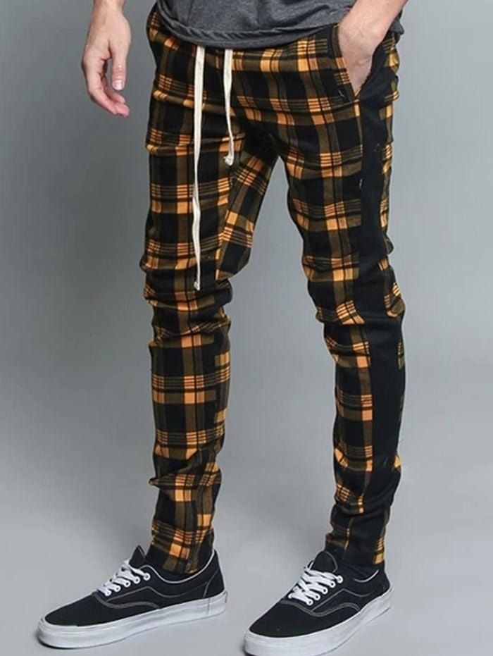 [40% OFF] 2020 Plaid Pattern Casual Drawstring Pants In YELLOW | DressLily