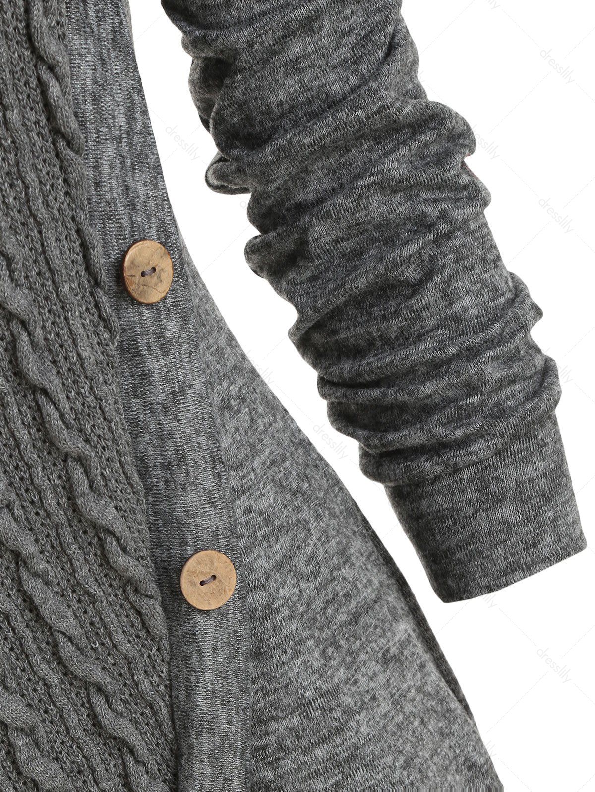 [59% OFF] 2021 Cowl Neck Mock Button Cable Knit Knitwear In GRAY ...