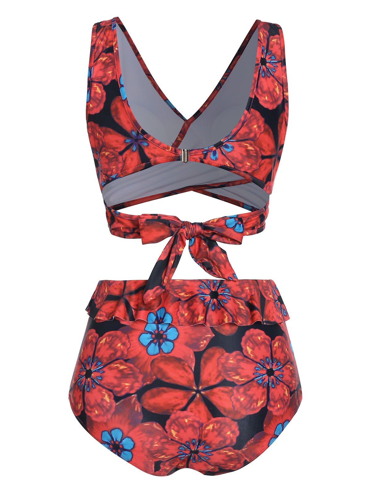 [69% OFF] 2021 Floral Print V Neck High Waisted Tankini Swimsuit In RED ...