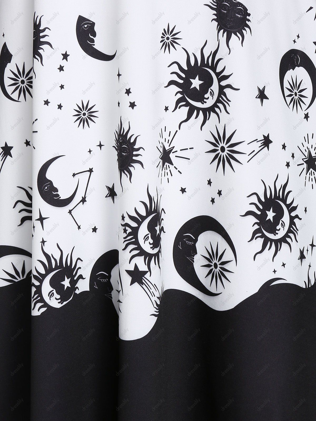 [28% OFF] 2020 Sun Moon Print Contrast Color Open Shoulder Mini Dress ...