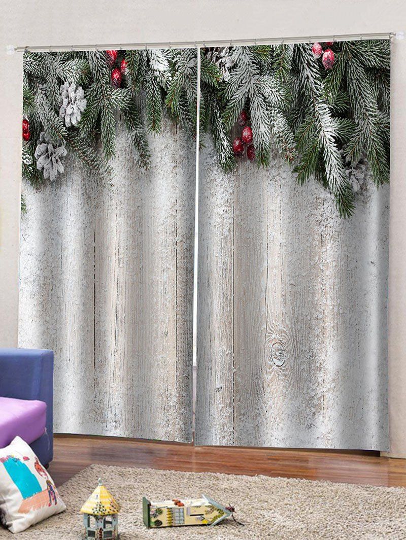 [35% OFF] 2020 2 Panels Christmas Tree Branch Wood Grain Pattern Window ...