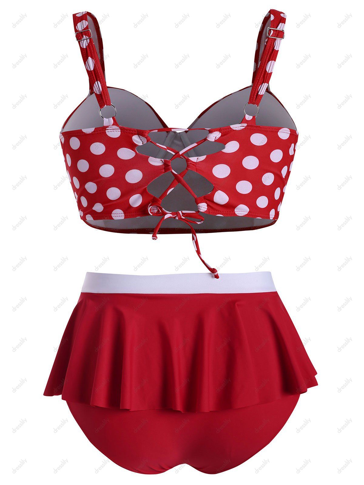 [25 Off] 2021 Plus Size Polka Dot Underwire Flounced Tankini Swimwear