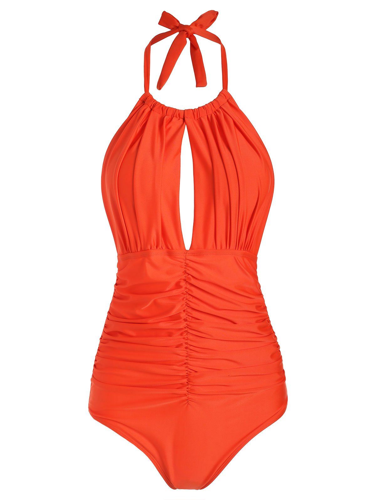 48 Off 2021 Ruched Halter One Piece Swimsuit In Orange Dresslily