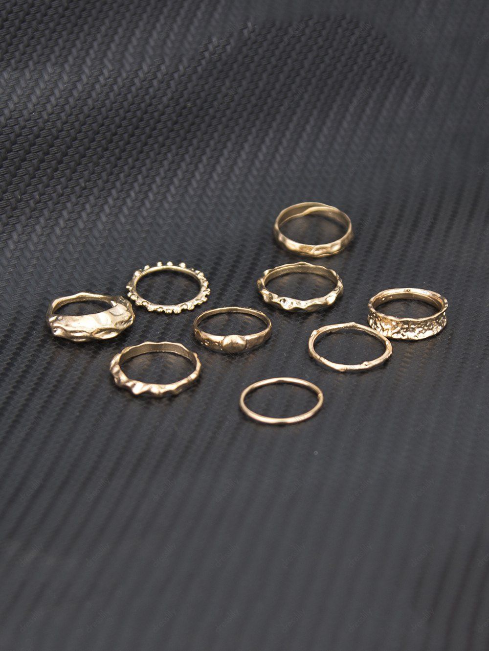 [34% OFF] 2020 9 Piece Simple Style Crinkle Metal Finger Rings Set In ...