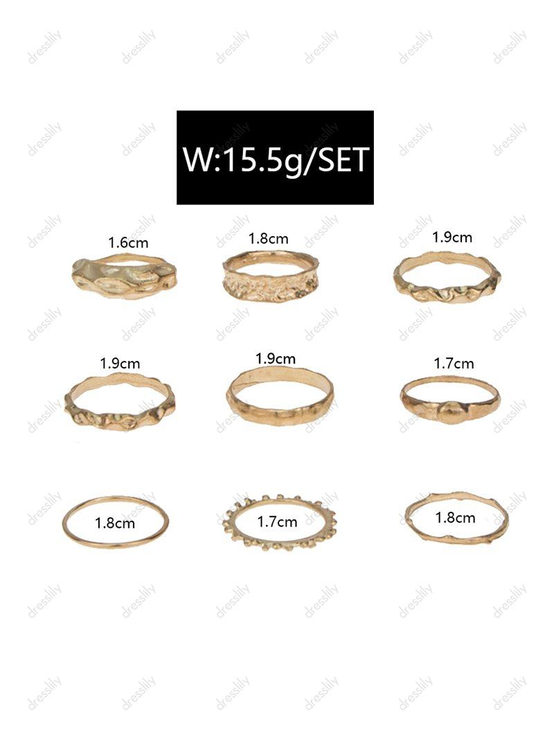 [34% OFF] 2020 9 Piece Simple Style Crinkle Metal Finger Rings Set In ...