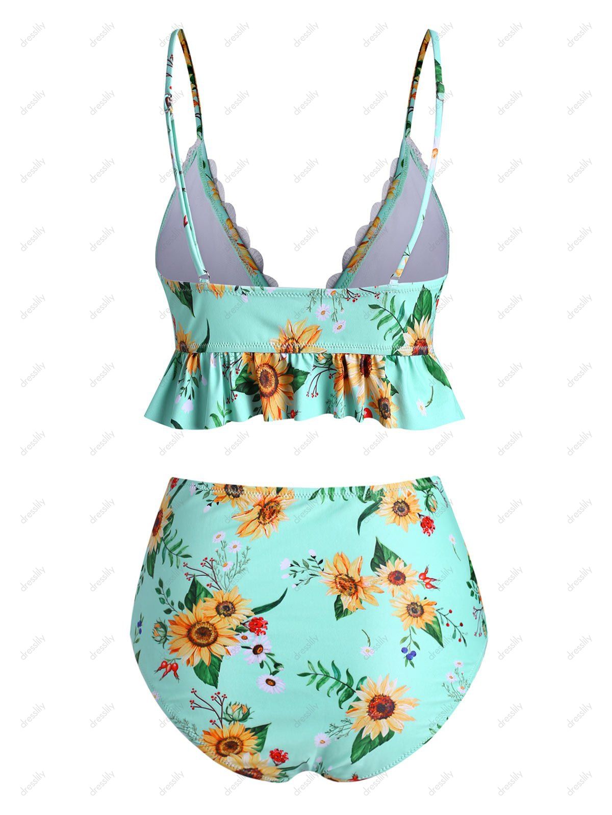 [33% OFF] 2021 Sunflower Lace Insert Ruffle Tummy Control Tankini ...