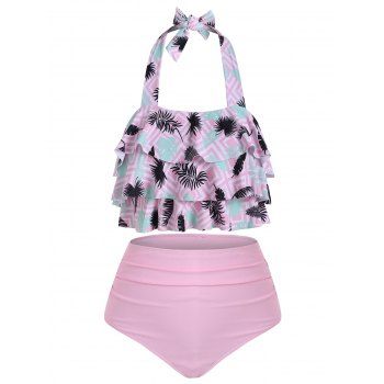 [35% OFF] 2024 High Waisted Layered Flounces Tiger Leaves Print Tankini ...