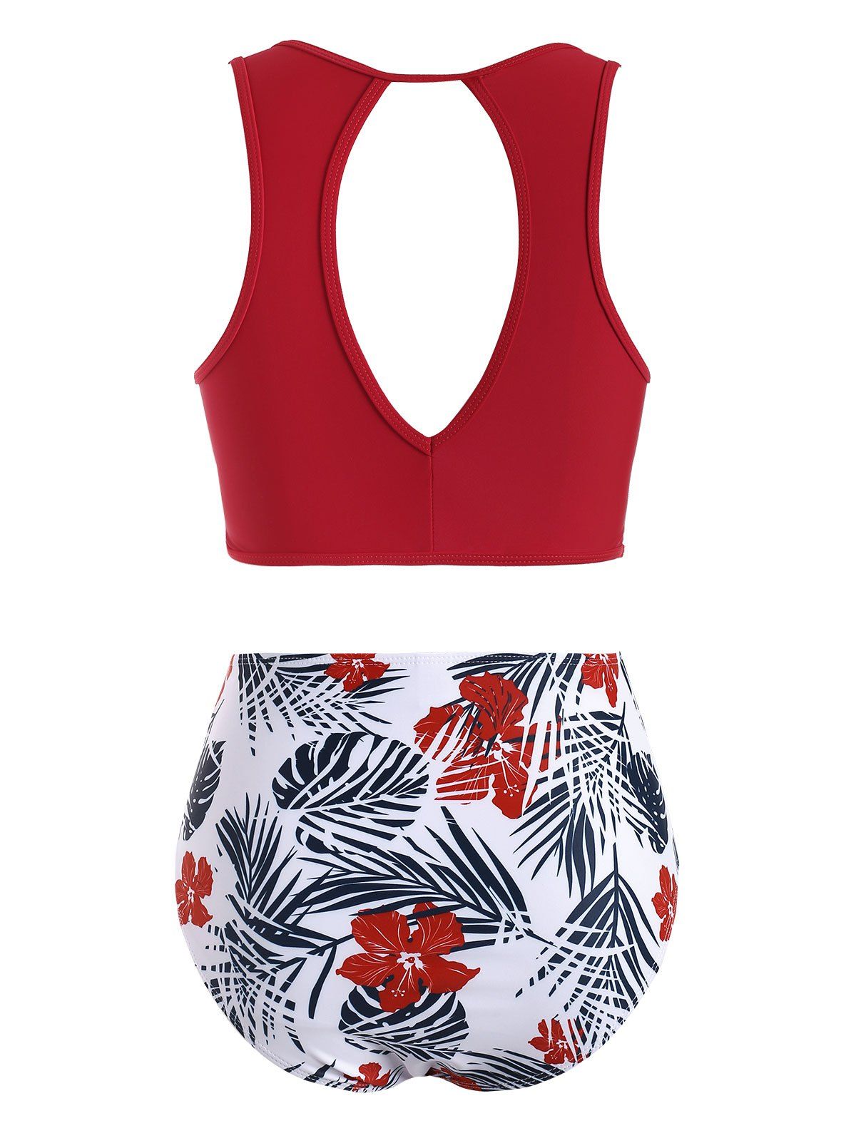 [32% OFF] 2021 Floral Leaves Twist Cutout Tankini Swimwear In CHERRY ...