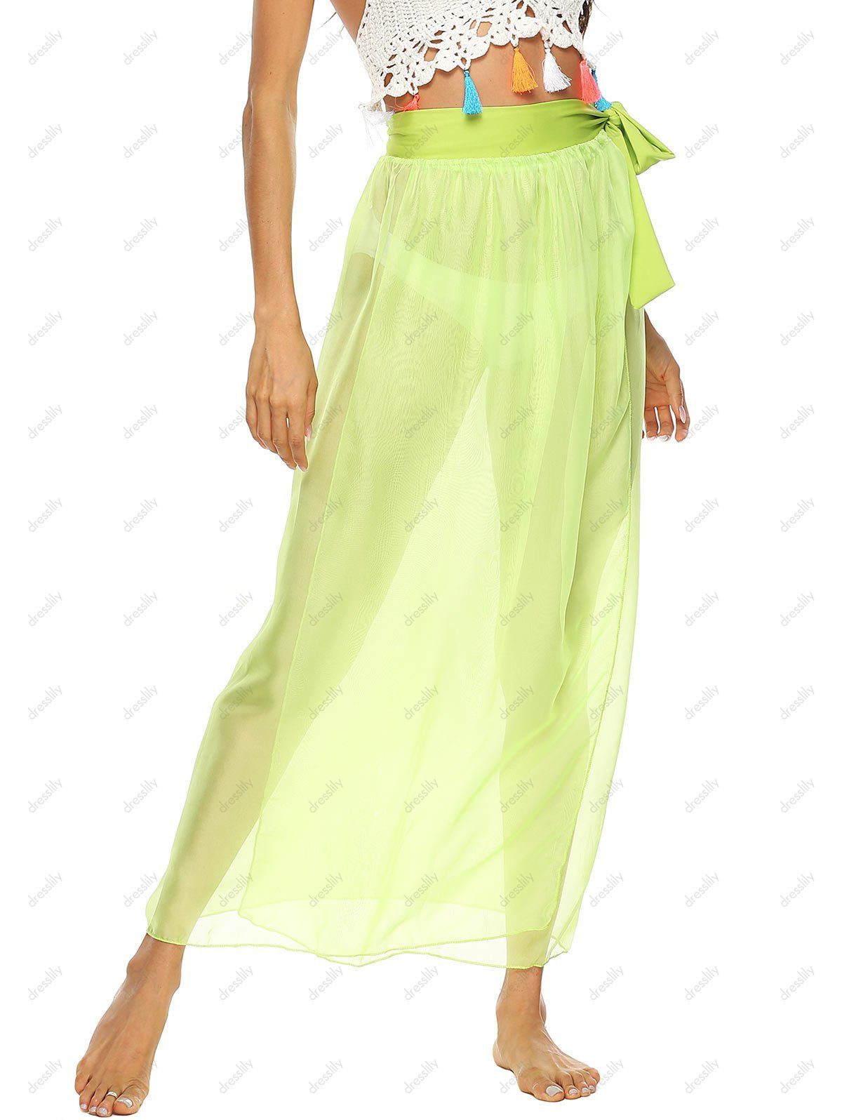 [24% OFF] 2020 Sheer Wrap Maxi Cover Up Skirt In GREEN YELLOW | DressLily
