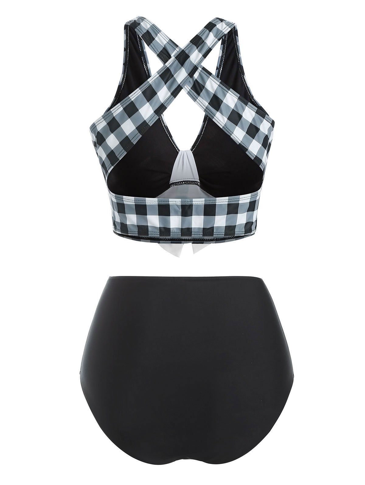 [35% OFF] 2020 Checkered Crisscross Tied Mock Button Tankini Swimwear ...