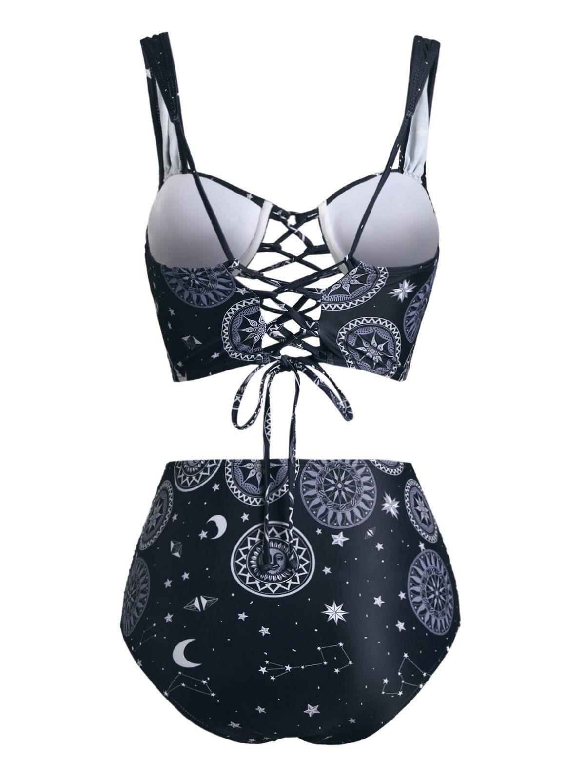 [25% OFF] 2021 Sun Moon Star Print Lace Up Tummy Control Tankini ...