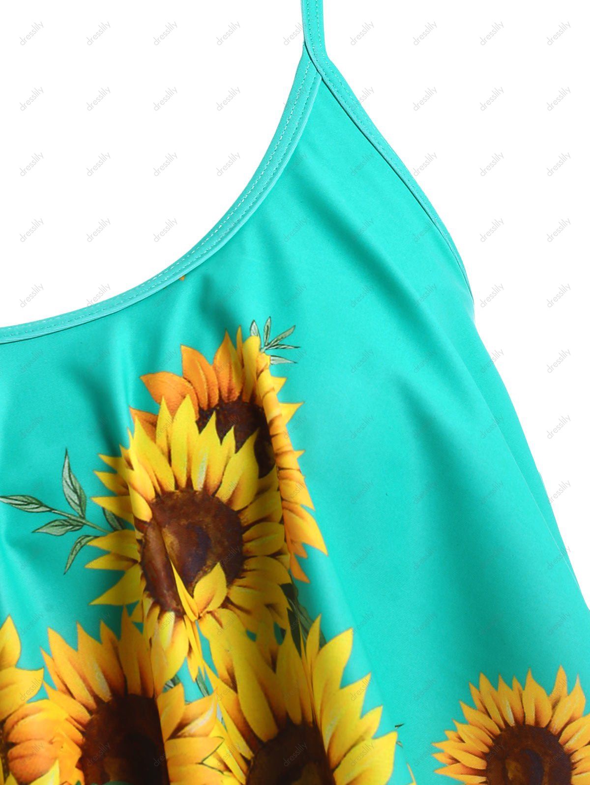 [25% OFF] 2021 Flounce Lattice Sunflower Tankini Swimsuit In MACAW BLUE ...