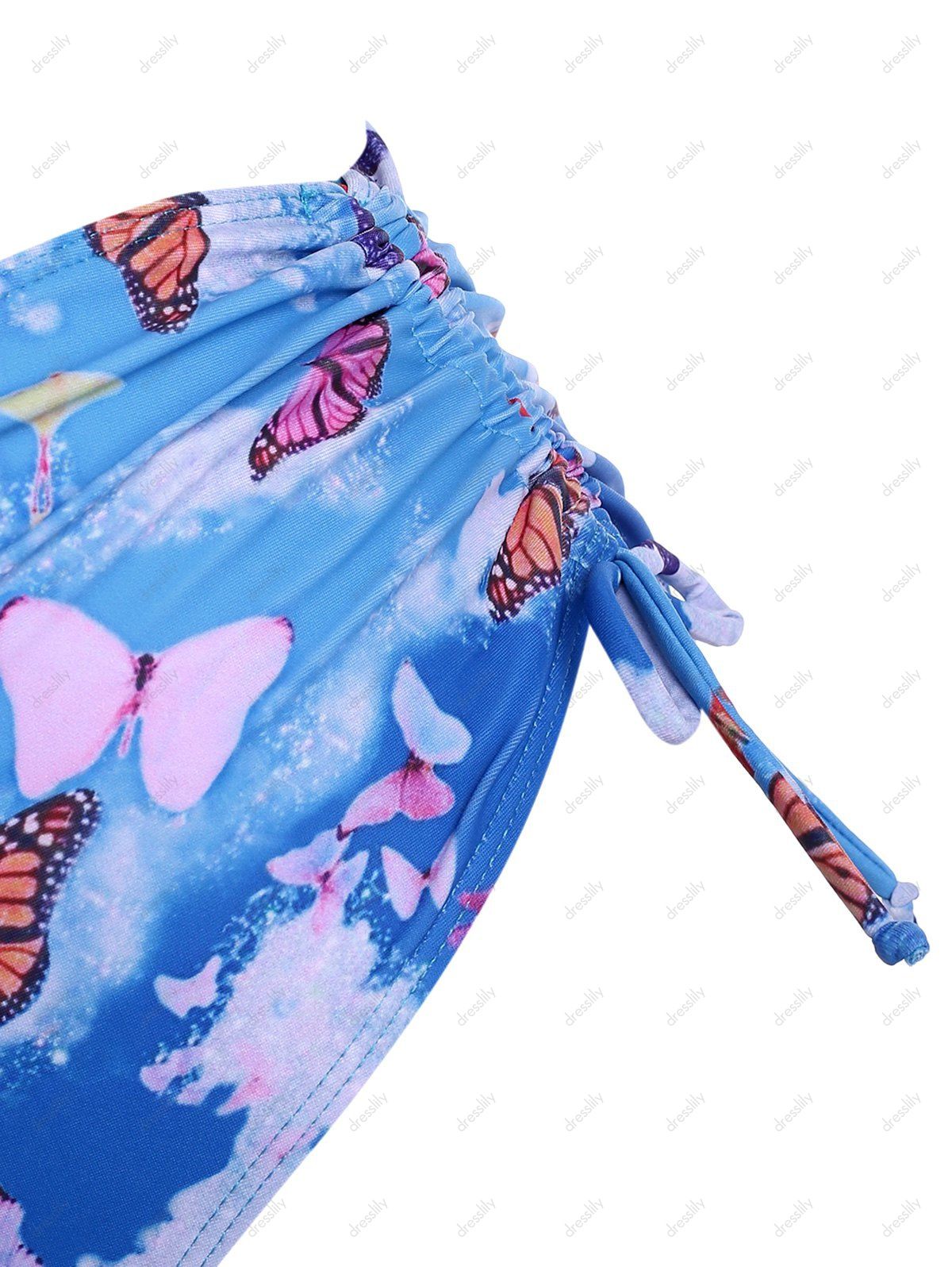 28 Off 2020 Cinched Ribbed Butterfly Print Bikini Swimwear In Blue Dresslily