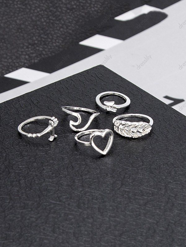 [34% OFF] 2020 Leaf Heart Plane Shape Rings Set In SILVER | DressLily