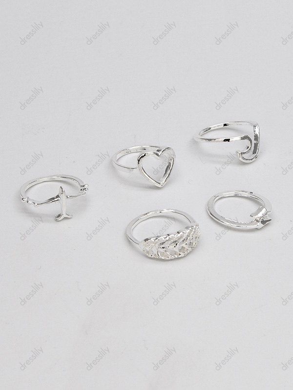 [34% OFF] 2020 Leaf Heart Plane Shape Rings Set In SILVER | DressLily