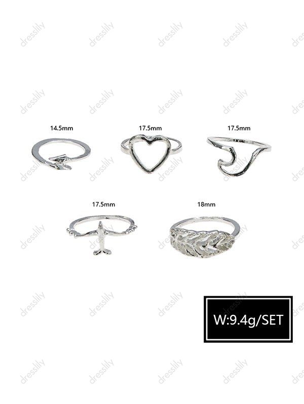 [34% OFF] 2020 Leaf Heart Plane Shape Rings Set In SILVER | DressLily