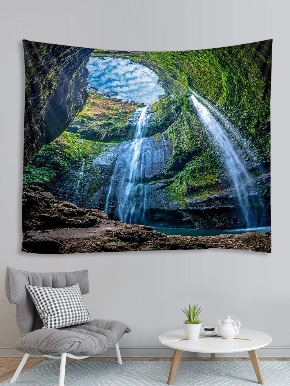 [24% OFF] 2020 Moss Waterfall Cave Pattern Wall Tapestry In FERN GREEN ...