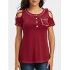 [25% OFF] 2020 Quarter Button Cold Shoulder Stitching T-shirt In RED ...