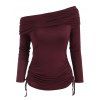 [36% OFF] 2020 Off Shoulder Foldover Cinched T-shirt In DEEP RED ...