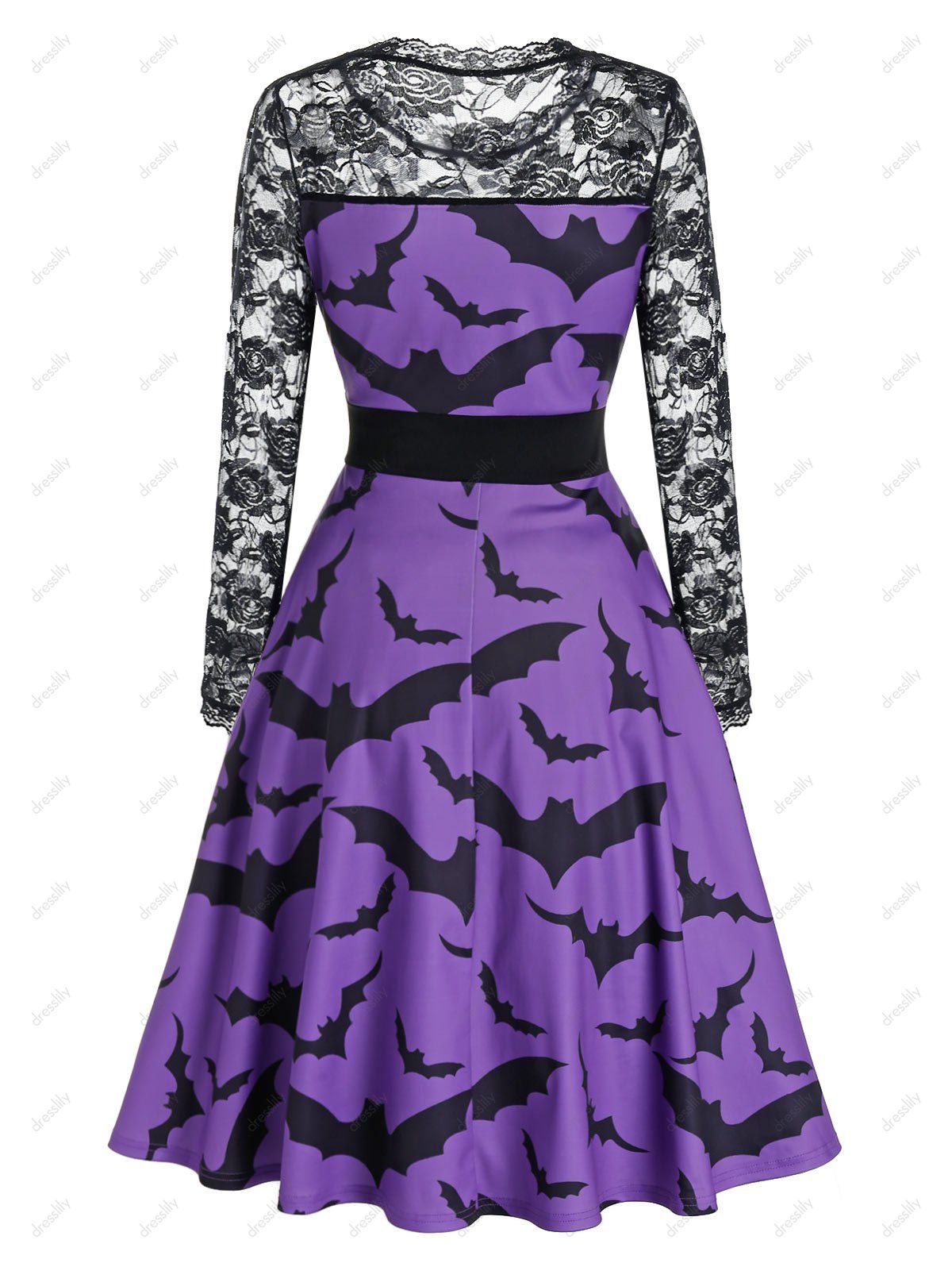 [31% OFF] 2021 Halloween Bat Print Sheer Lace Panel High Waist Dress In ...