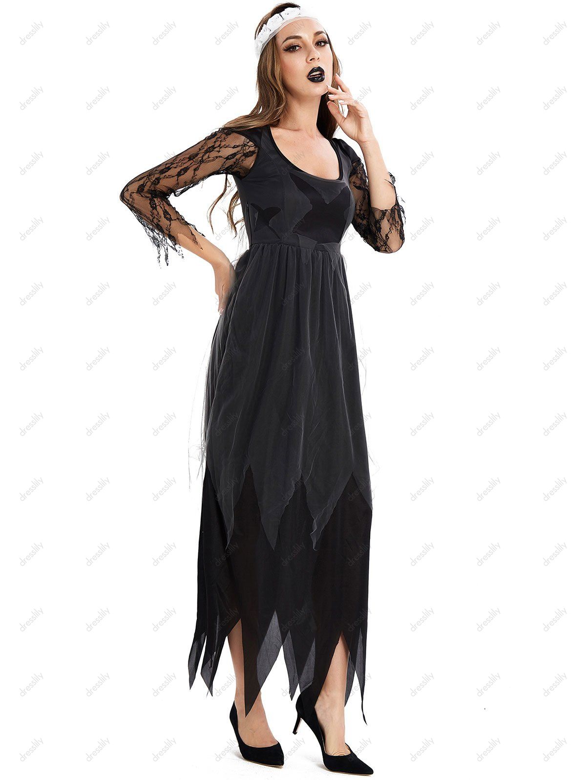 [26% OFF] 2021 Gothic Halloween Zombie Bride Costume In BLACK | DressLily