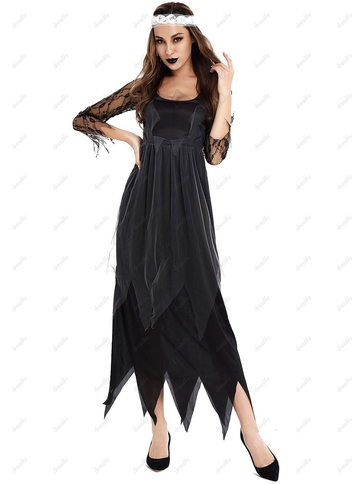 [26% OFF] 2021 Gothic Halloween Zombie Bride Costume In BLACK | DressLily