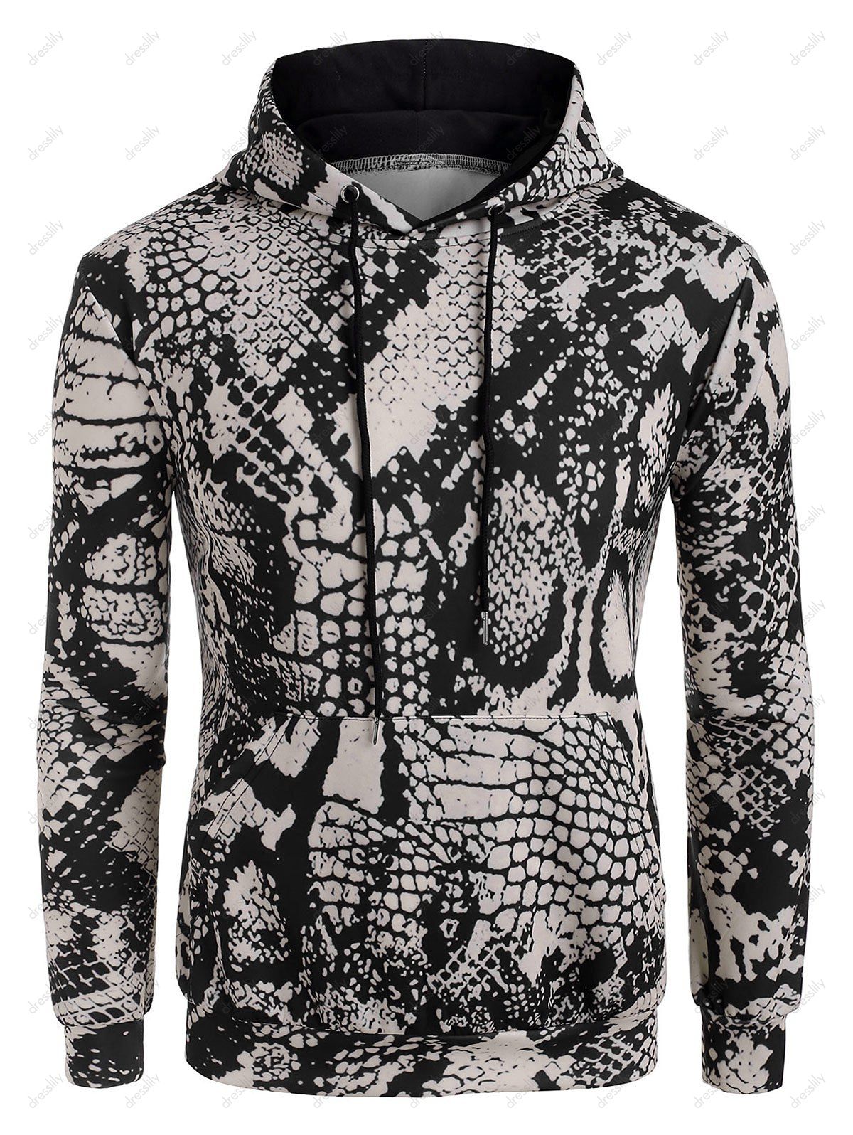 [30% OFF] 2021 Snake Animal Print Drawstring Hoodie In DARK KHAKI ...