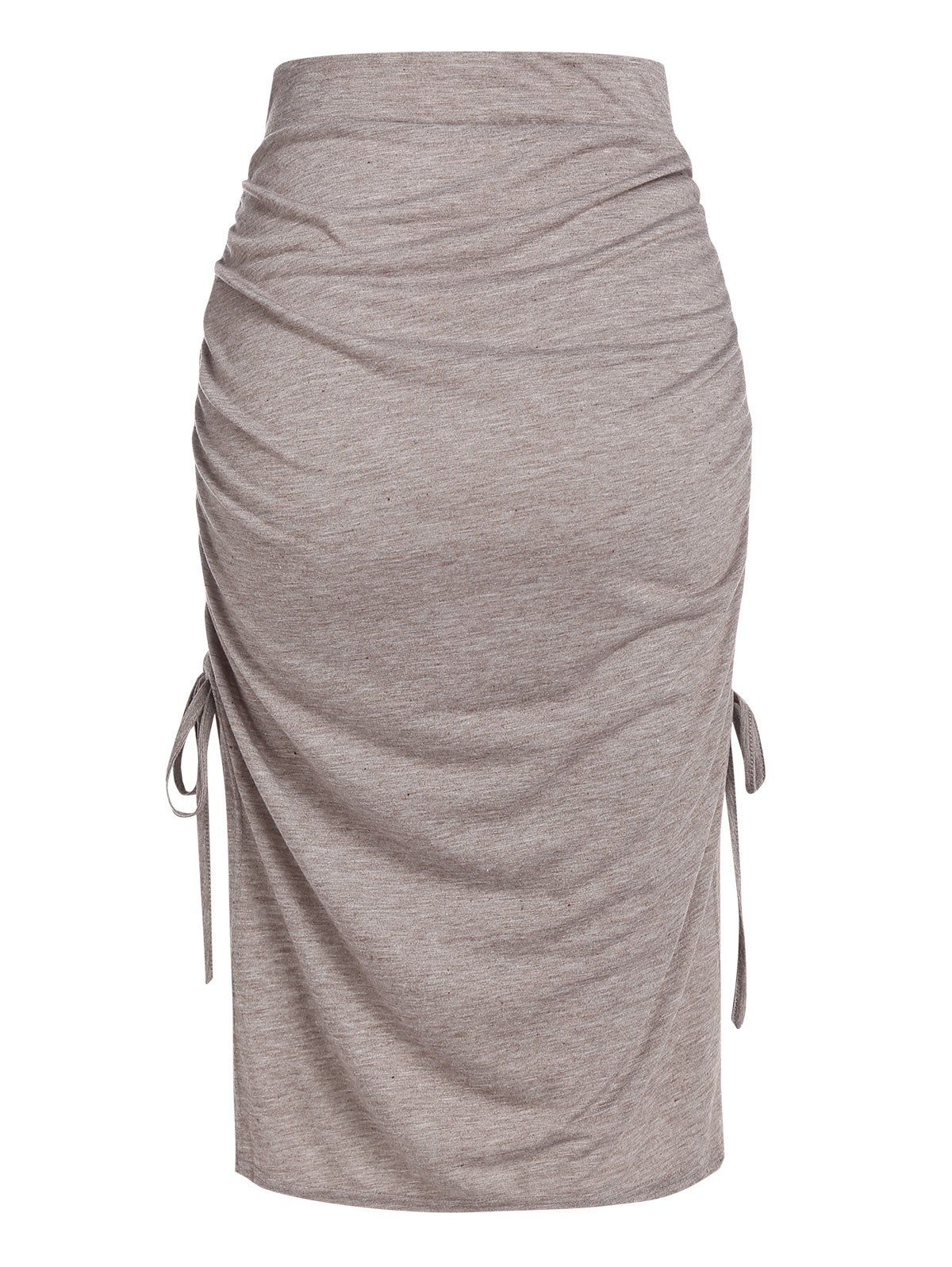 [58% OFF] 2020 Ruched Slit Side Drawstring Skirt In LIGHT BROWN | DressLily