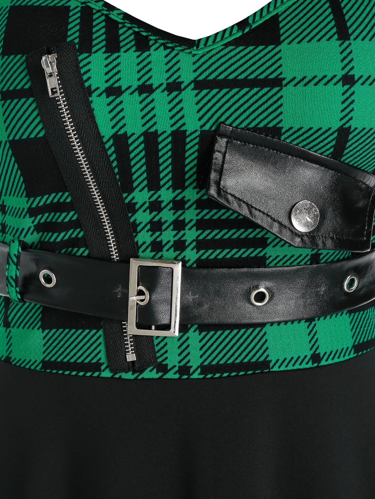 [36% OFF] 2021 Punk Plaid Print Colorblock Flare Dress In LIGHT GREEN ...