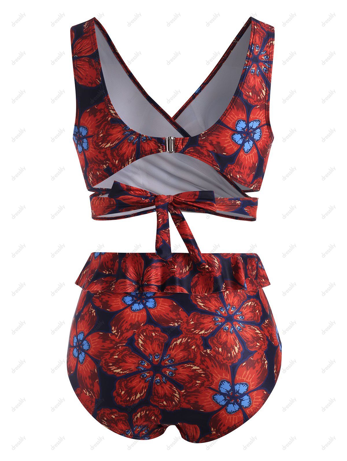 [48% OFF] 2020 Ruffle Flower High Waisted Wrap Tankini Swimwear In RED ...