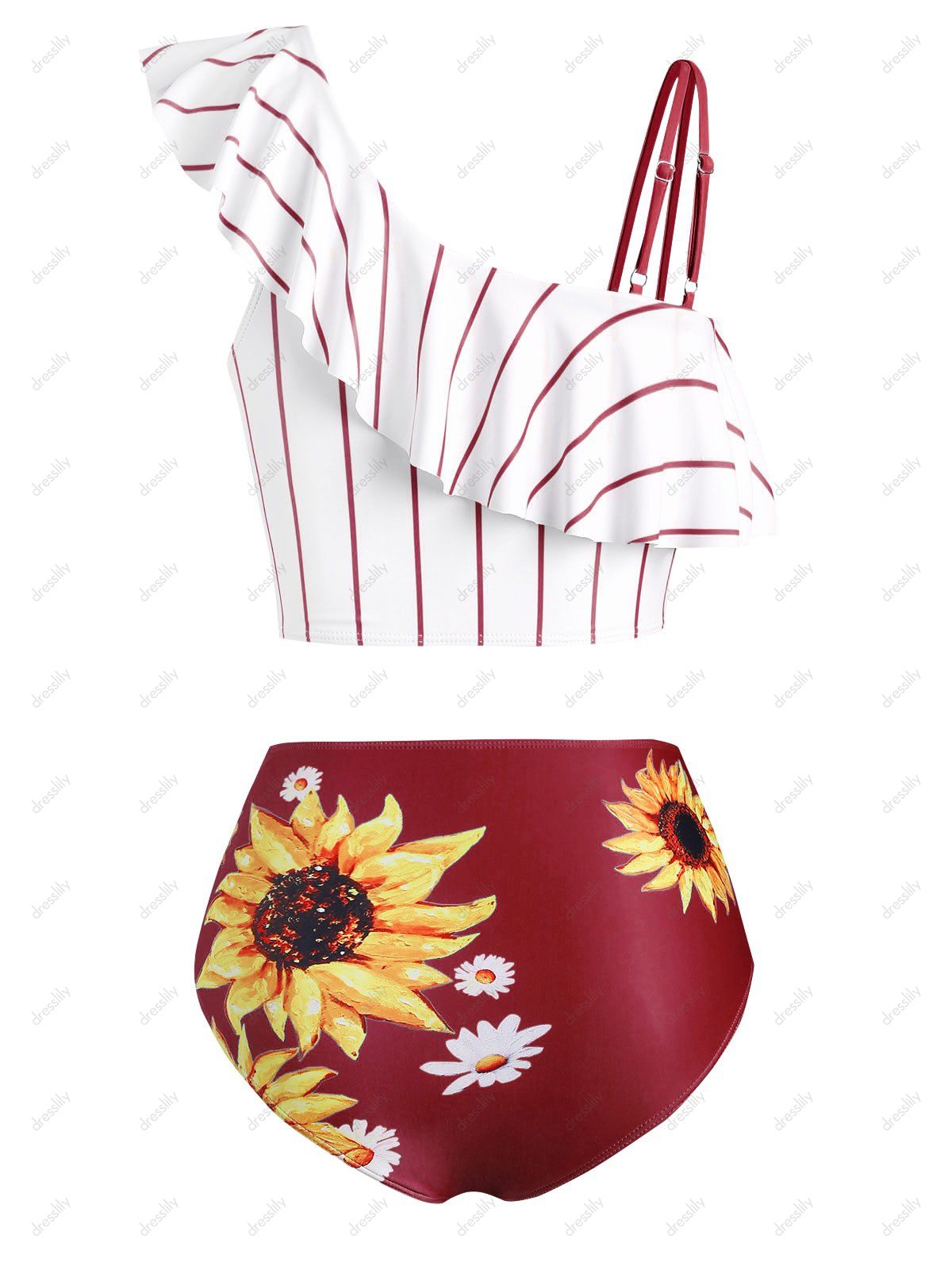 [50% OFF] 2021 Striped Sunflower Print One Shoulder Tummy Control ...