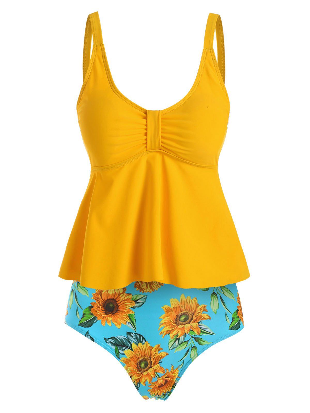 [29% OFF] 2021 Sunflower Print Knotted Empire Waist Tankini Swimwear In ...