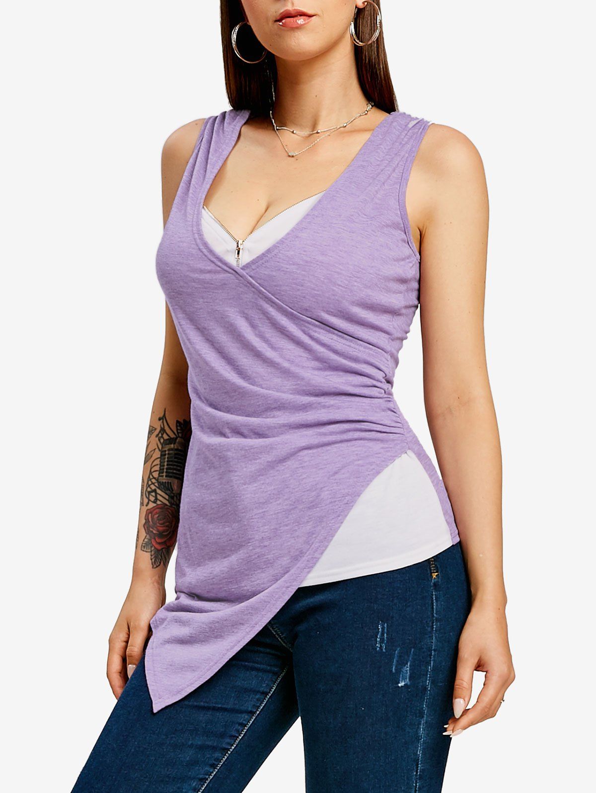 [26% OFF] 2021 Zip Placket Colorblock Asymmetrical Tank Top In LIGHT ...