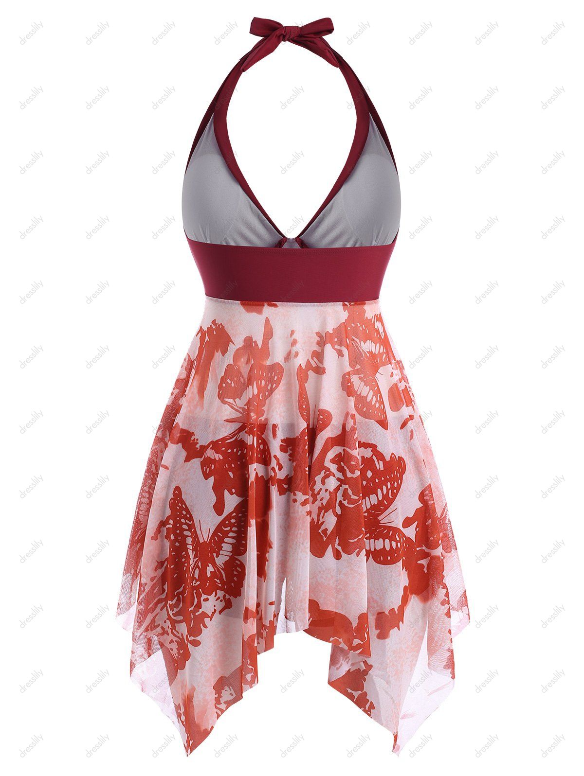 [49% OFF] 2021 Halter Butterfly Print Bowknot Mesh Handkerchief Tankini ...