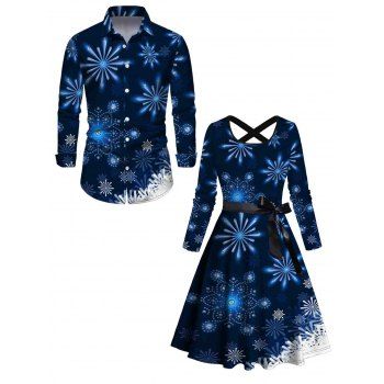 [34% OFF] 2025 Christmas Snowflake Print Crisscross Belted Dress And ...