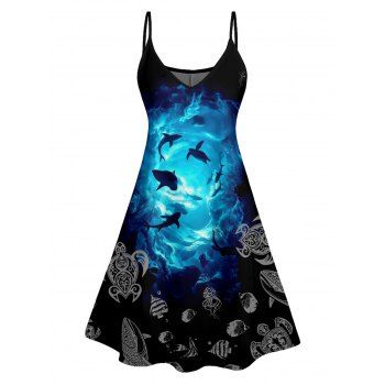 [31% OFF] 2025 Shell Dolphin Ocean Print Vacation Dress Spaghetti Strap ...
