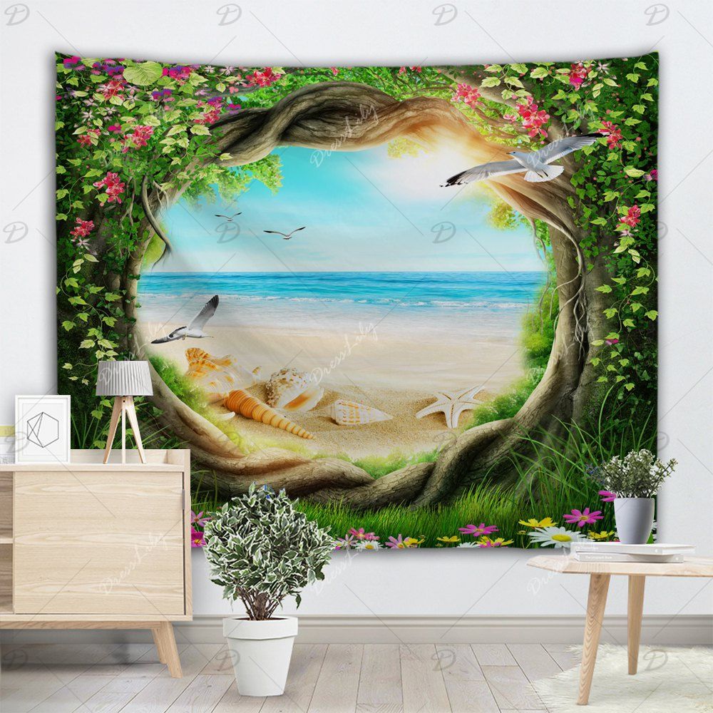 2018 Fairy Tree Beach Scenery Wall Art Decor Tapestry COLORMIX W INCH L ...