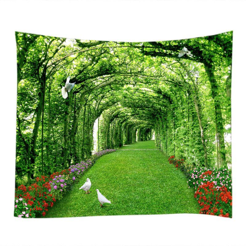 2017 Tree Floral Path Print Tapestry Wall Hanging Art GREEN W INCH L ...
