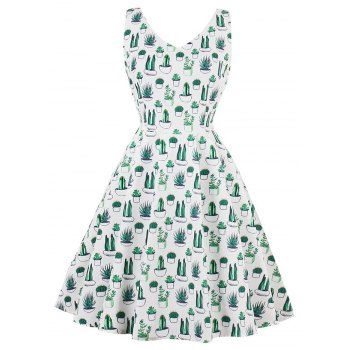 [17% OFF] 2025 Cactus Print Dress White Women V Neck Sleeveless ...